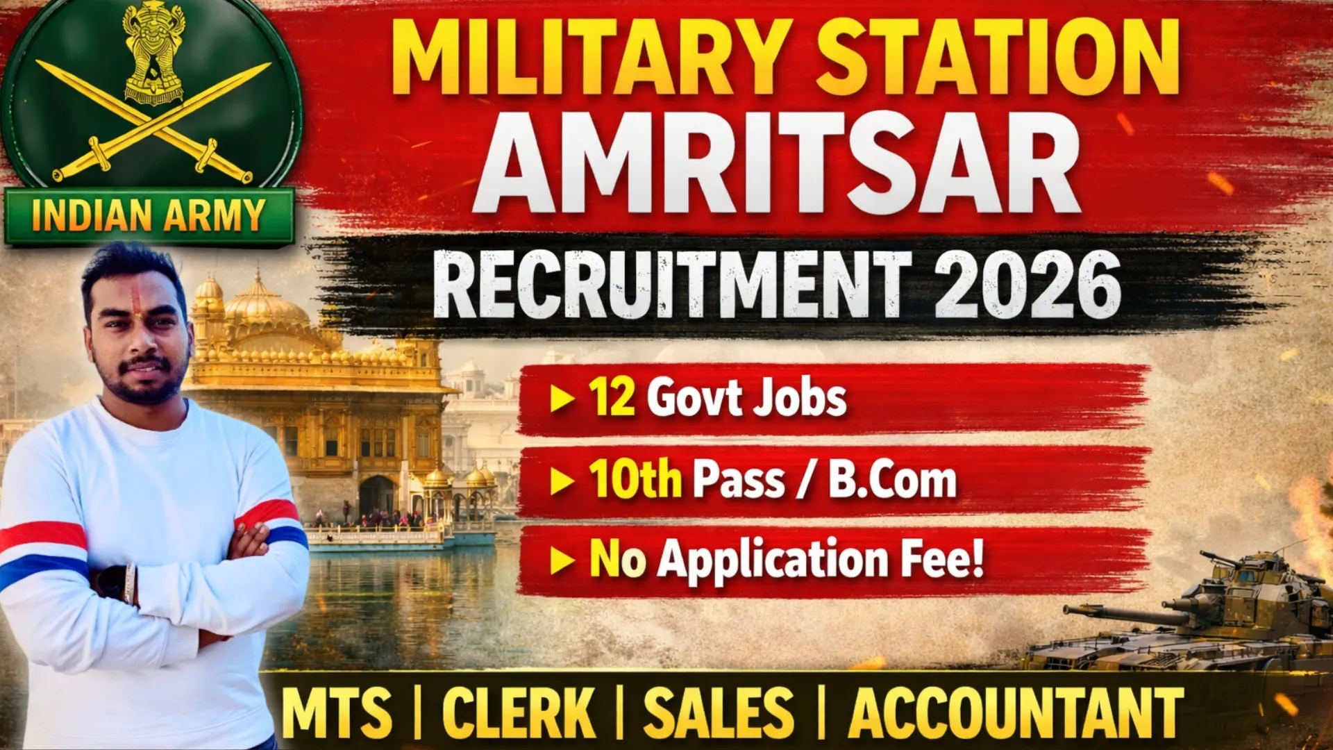 Military Station Amritsar Recruitment 2026 » MTS, Accountant Offline Form